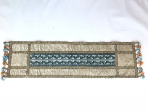 Antique french aubusson tapestry velvet table runner cream teal blue ...
