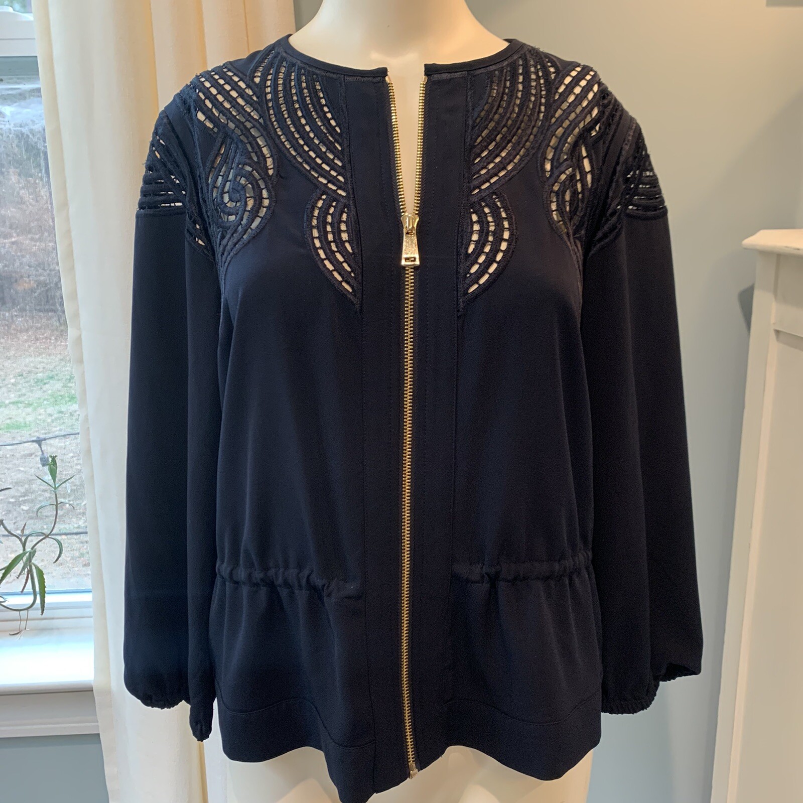 Cache Lightweight Navy Jacket Bomber Style Cutouts Dr… - Gem