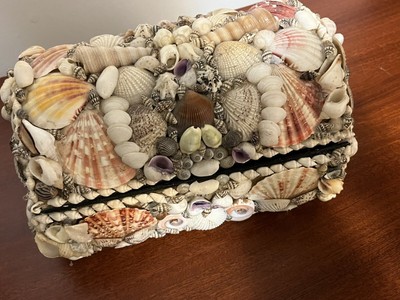 Sea Shell Encrusted Covered Trinket Jewelry Box Rectangle Storage ...