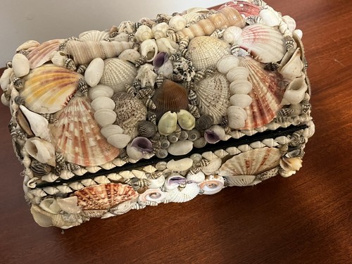 Sea Shell Encrusted Covered Trinket Jewelry Box Rectangle Storage ...