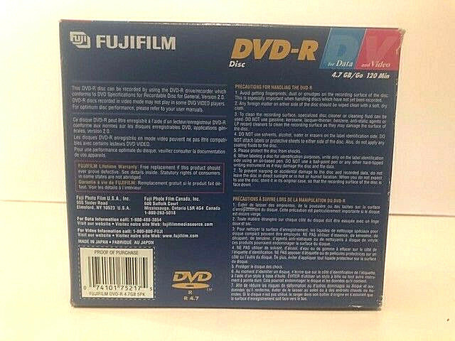 FUJIFILM DVD-R BOX OF 5 IN JEWEL CASES - 4.7 GB / GO 120 MIN. - FACTORY ...