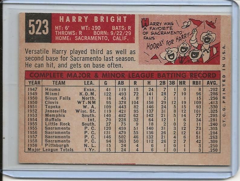 1959 Topps - High # Harry Bright #523 (RC) for sale online | eBay