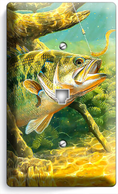 LARGEMOUTH BASS LURE LAKE FISHING PHONE TELEPHONE COVER PLATES CABIN ...