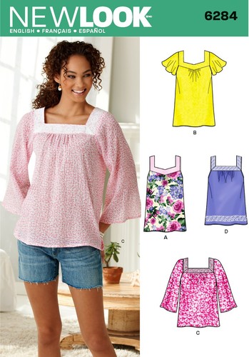 NEW LOOK SEWING PATTERN 6284 MISSES 10-22 PULLOVER TOPS, LENGTH ...