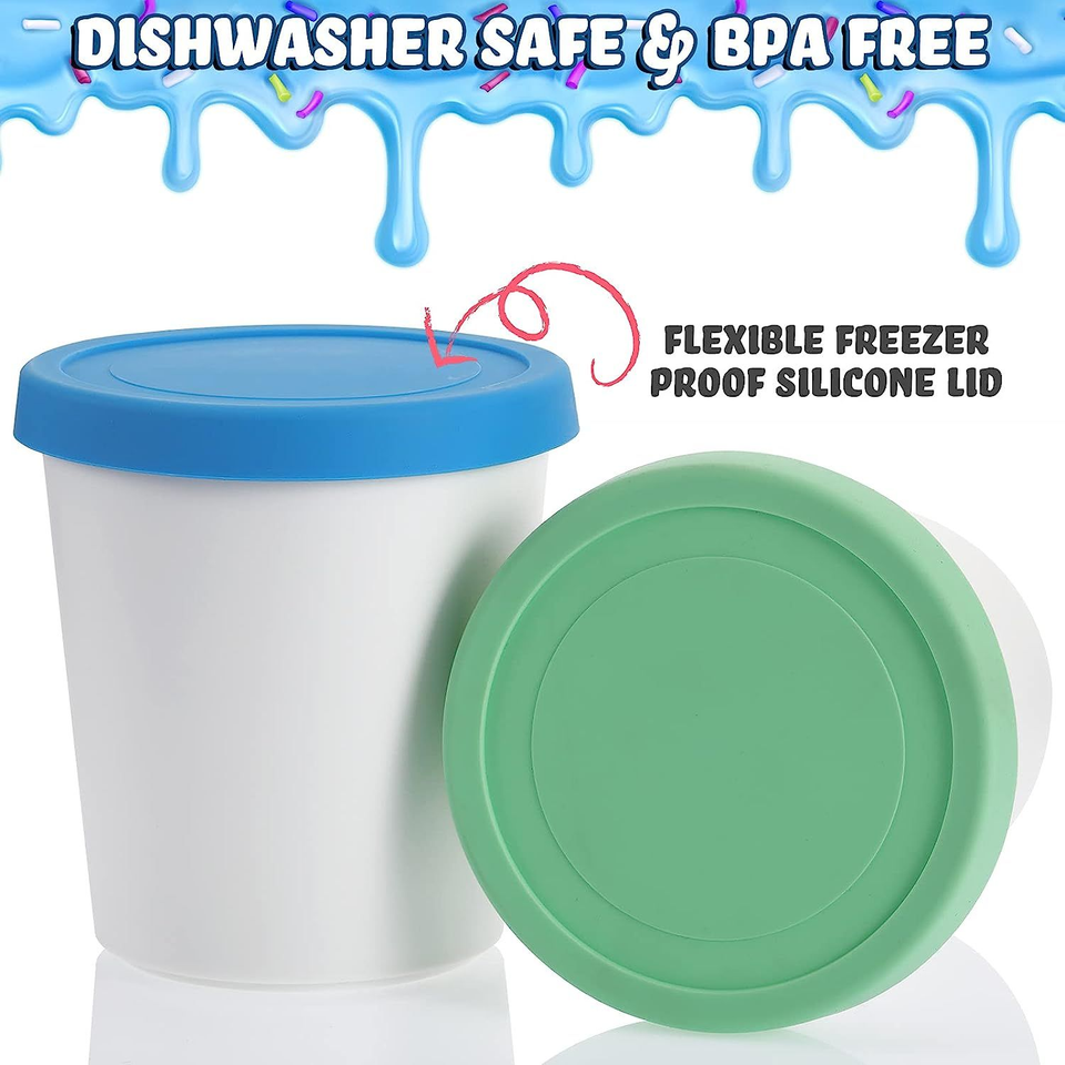 Ice Cream Containers 5 Pack 1Qt Freezer Storage Tubs with Blue, Red ...