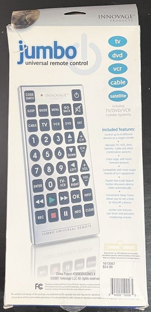 Innovage Jumbo Remote Control Universal up to 8 Devices for sale online ...