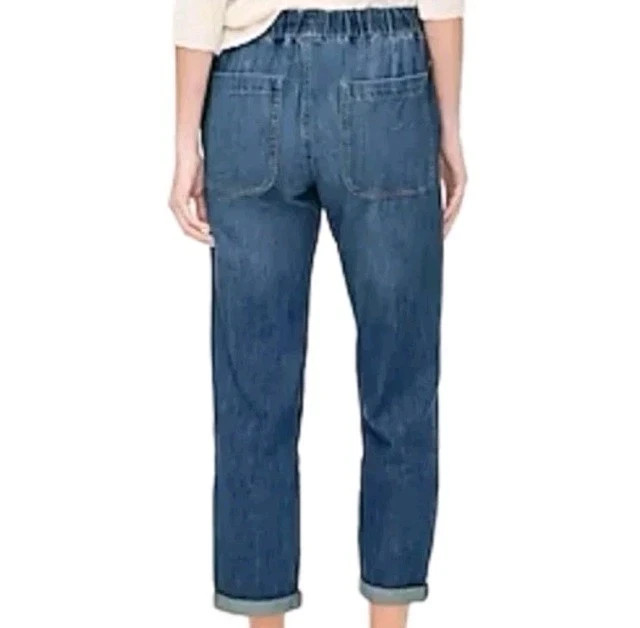 J Crew Womens Denim Pull On Chambray Pant 34 Blue Drawstring Ankle Jean ...