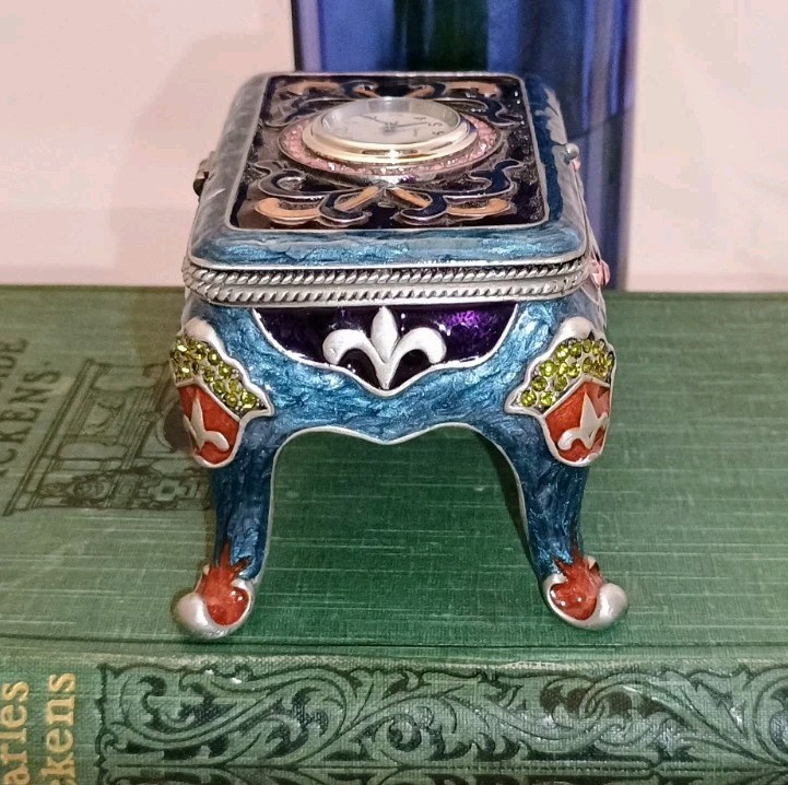 Ornate Jeweled Clock Trinket Box | Jay Strongwater Style | Enamel ...