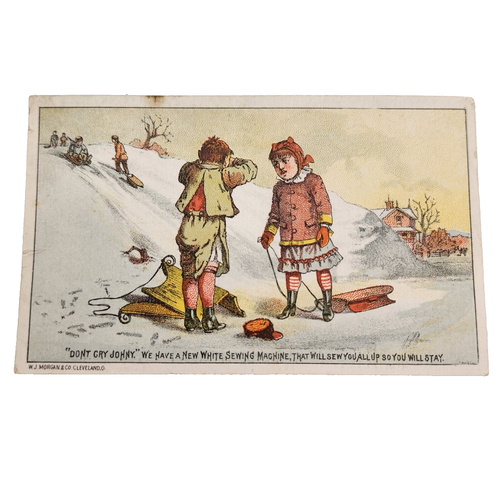 Antique Old Trade Card New White Sewing Machine Sledding Accident Torn ...