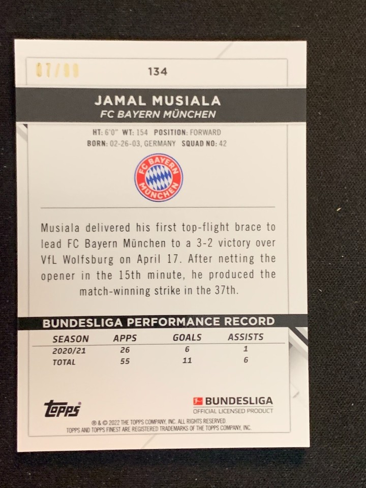JAMAL MUSIALA #134 - 2021-22 Topps Finest Bundesliga - GREEN WAVE /99 ...