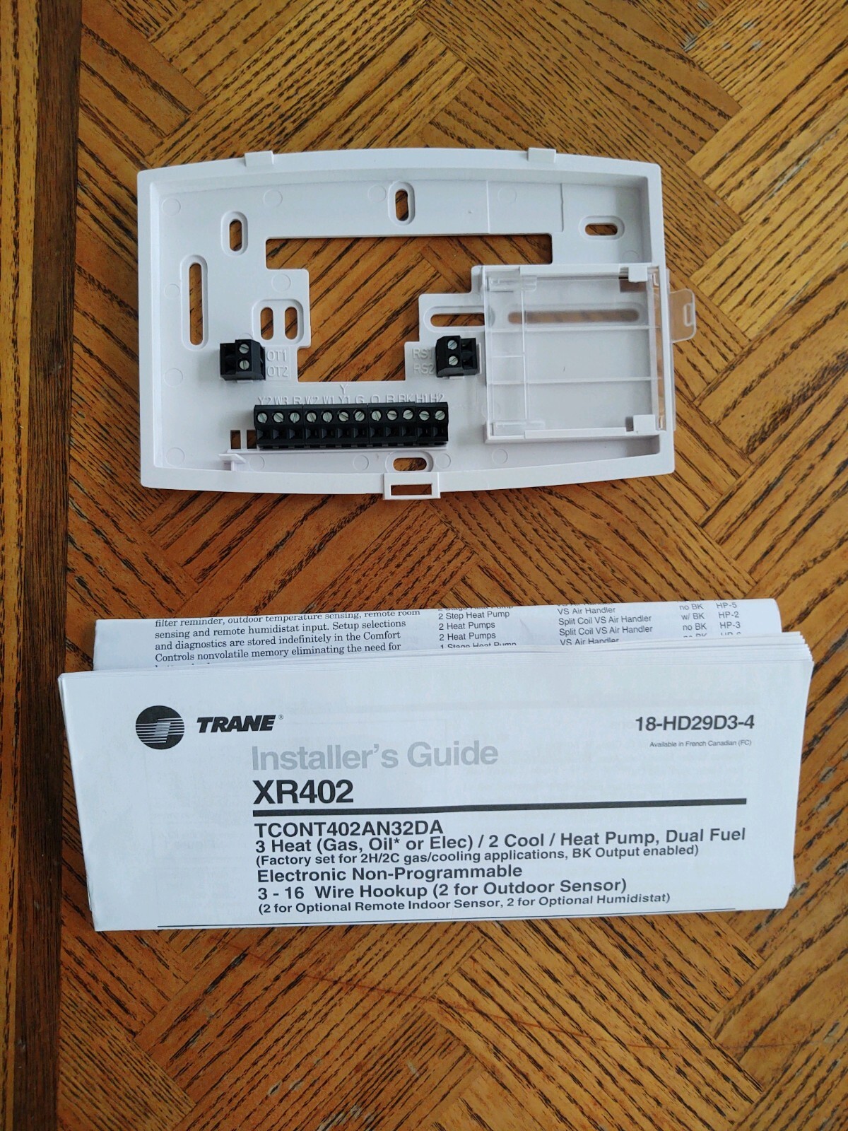 Trane XR402 Back Plate / Installation Instructions | eBay