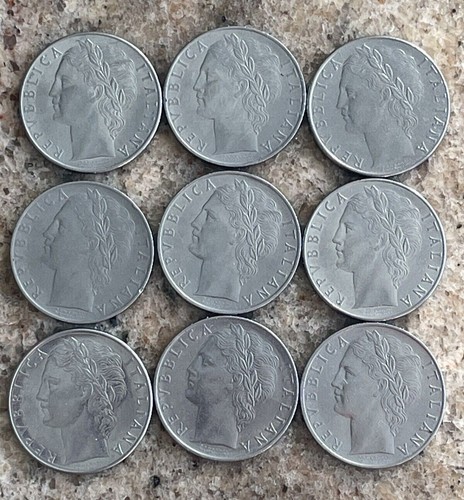 Lot of 9 Italy L100 Lira, Repvbblica Italiana, World Coins, XF 1957 ...