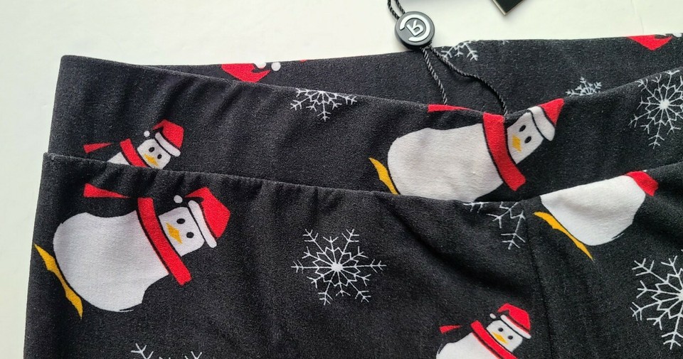 Womens Penguin Leggings Santa Hat Christmas Black Snowflakes S XL ...