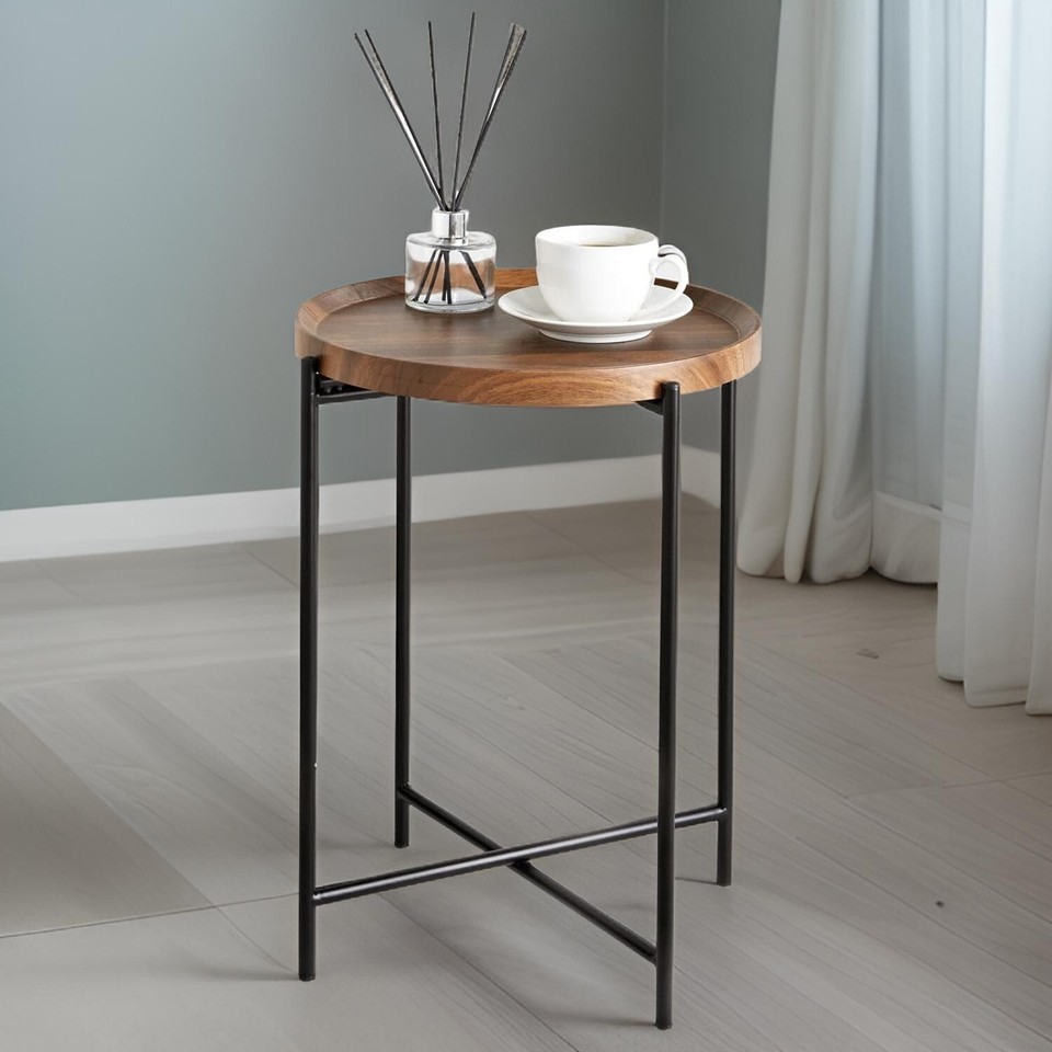 Walnut Finish Side Table With Removable Tray Top Coffee Table For ...