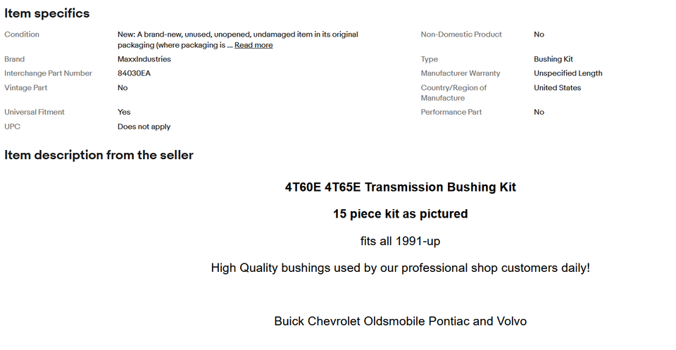 4T60E 4T65E Transmission Bushing Kit Complete 15-piece fits GM VOLVO | eBay