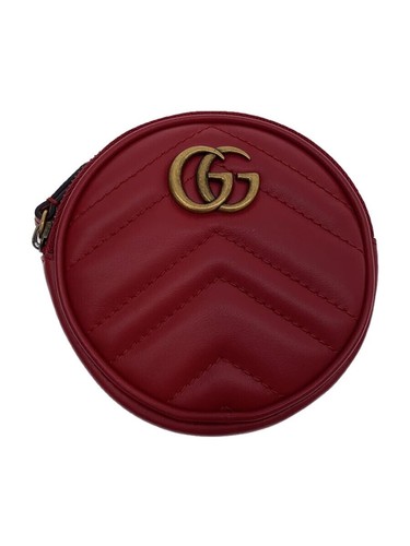 GUCCI GG Marmont Mini Round Coin Purse Red Matelassé Leather 575160 w ...