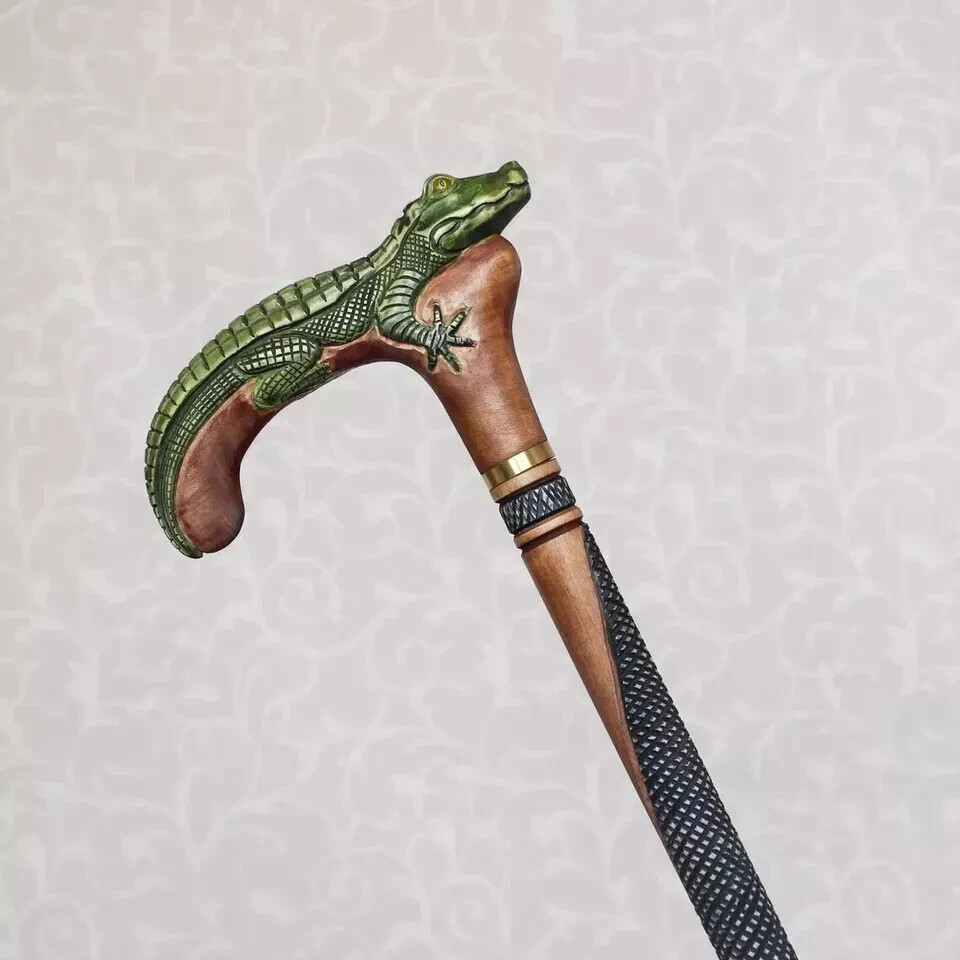 Crocodile walking cane Hand carved wooden cane Handle with alligator ...