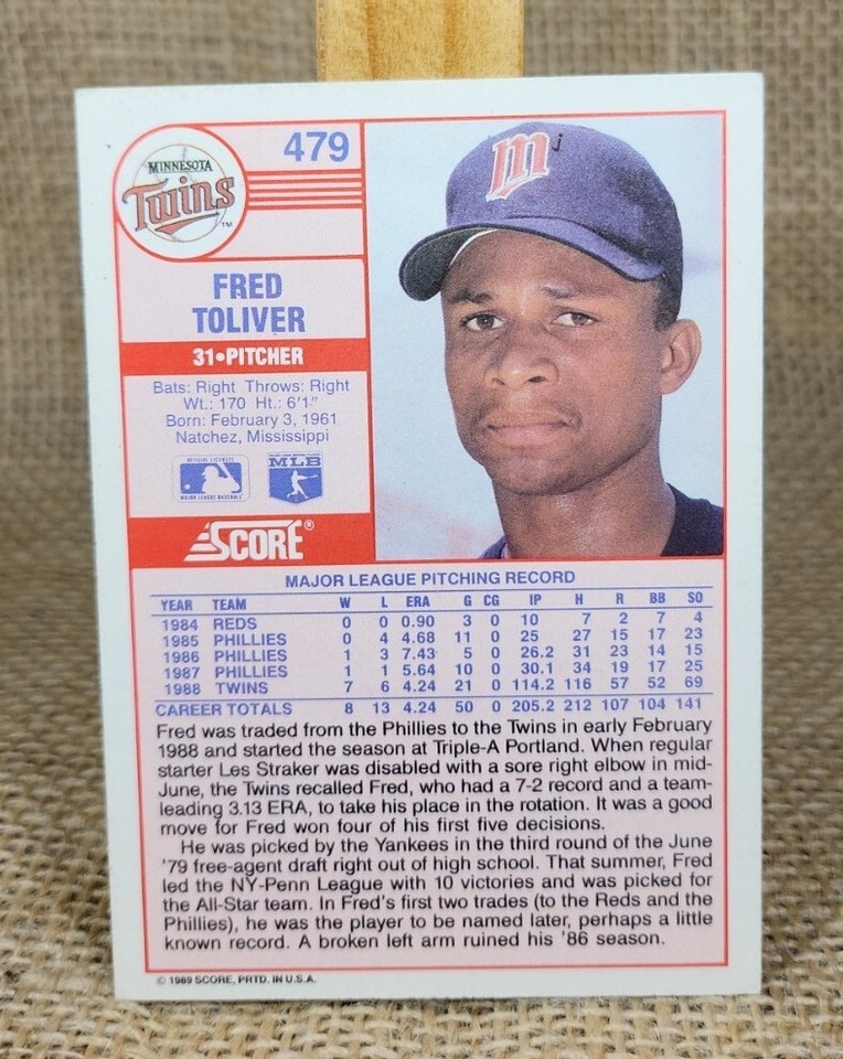 1989 Score Fred Toliver Baseball Card #479 Twins FREE S&H A2 | eBay