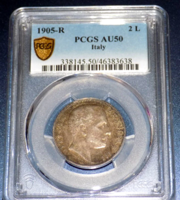 1905R ITALY 2L TWO LIRE PCGS AU 50 KM# 33 Key Italian Coin Series ...