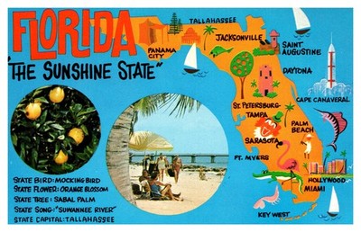 Postcard State Map - Florida - Sunshine State Inset photo orange ...