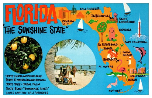 Postcard State Map - Florida - Sunshine State Inset photo orange ...