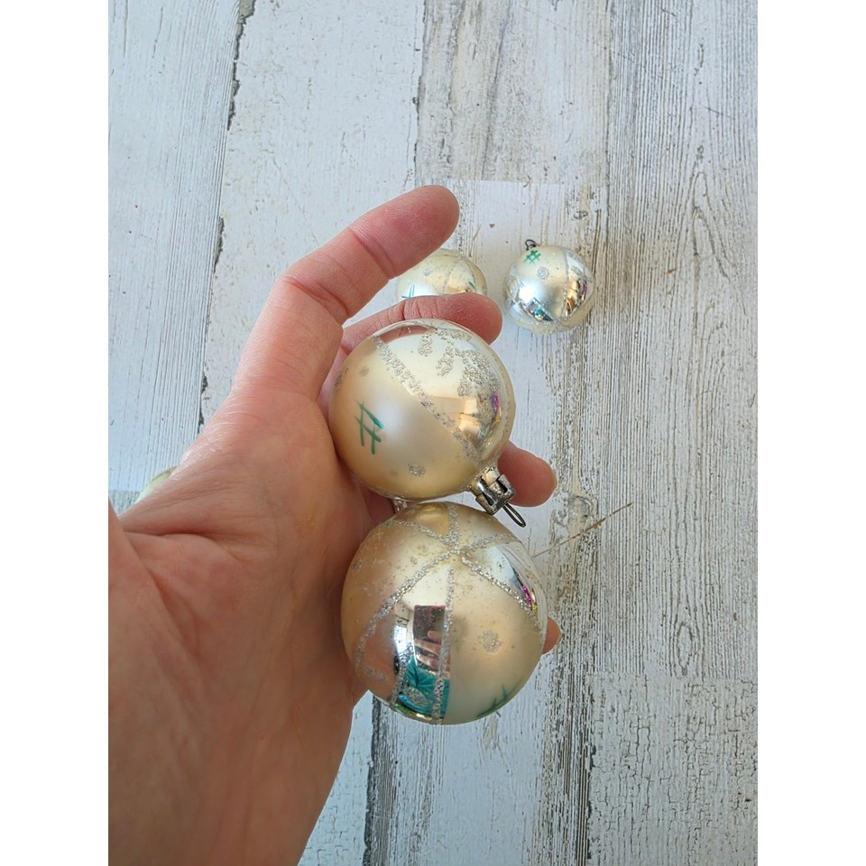 Vintage indent silver ball glitter ornament German Xmas tree set ...