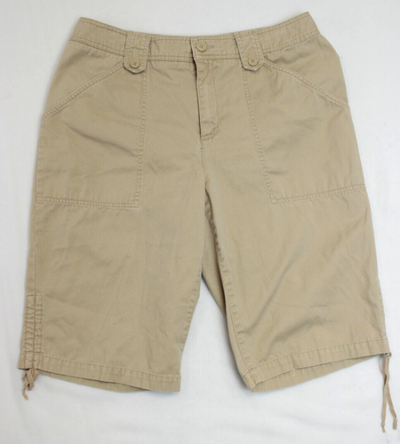 Caribbean Joe Bermuda Shorts Women 10 Khaki Drawstring Hem Slash ...