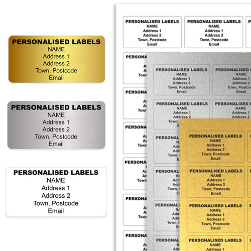 Personalised Printed Return Address Labels Stickers White Gold Silver ...