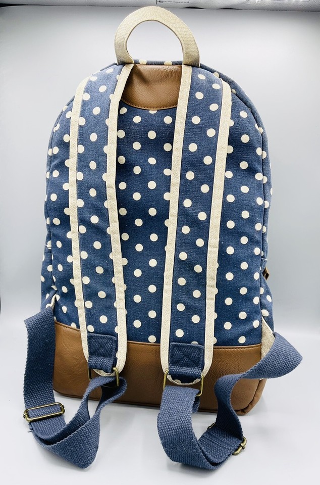 Navy Blue w White Polka Dots Backpack Cream Sparkle Trim Brown Faux ...