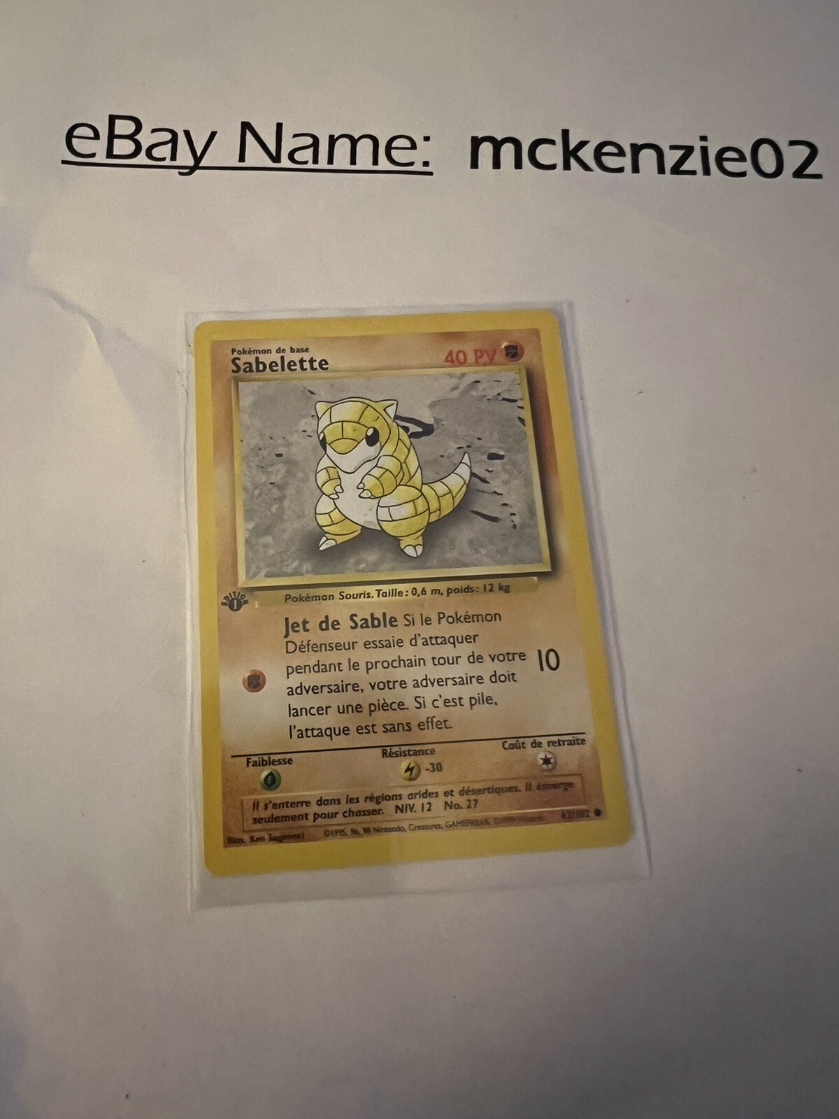 1999 Pokémon Sandshrew French Sabelette 1st Edition Base Card 62/102 ...