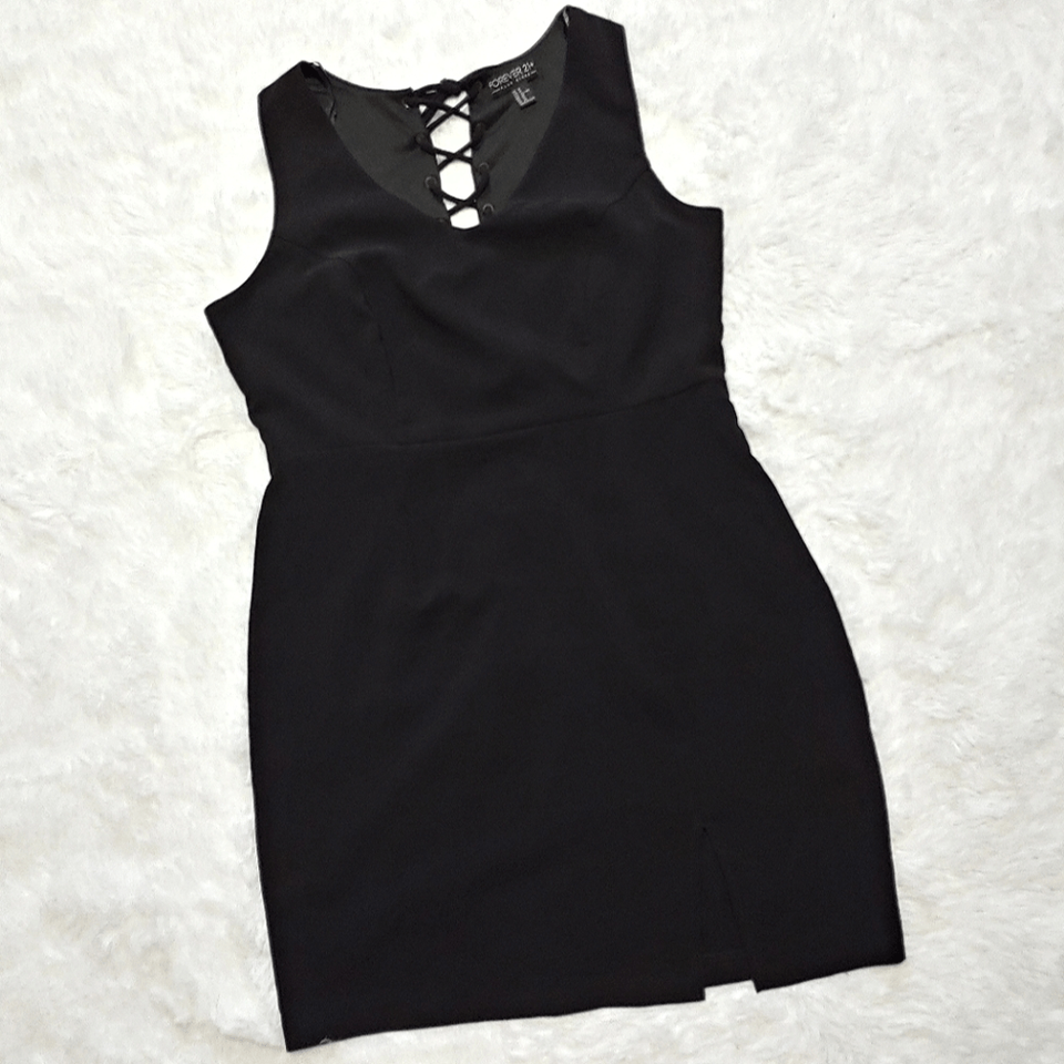Forever 21 Black Lace Up Back Corset Dress with Thigh Slit Y2K Goth F21 ...