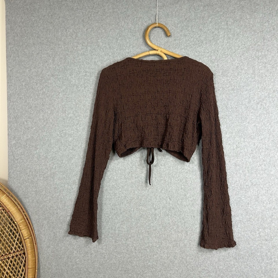 Glassons Long Sleeve Crop Cropped Top Size S Brown Textured | eBay UK