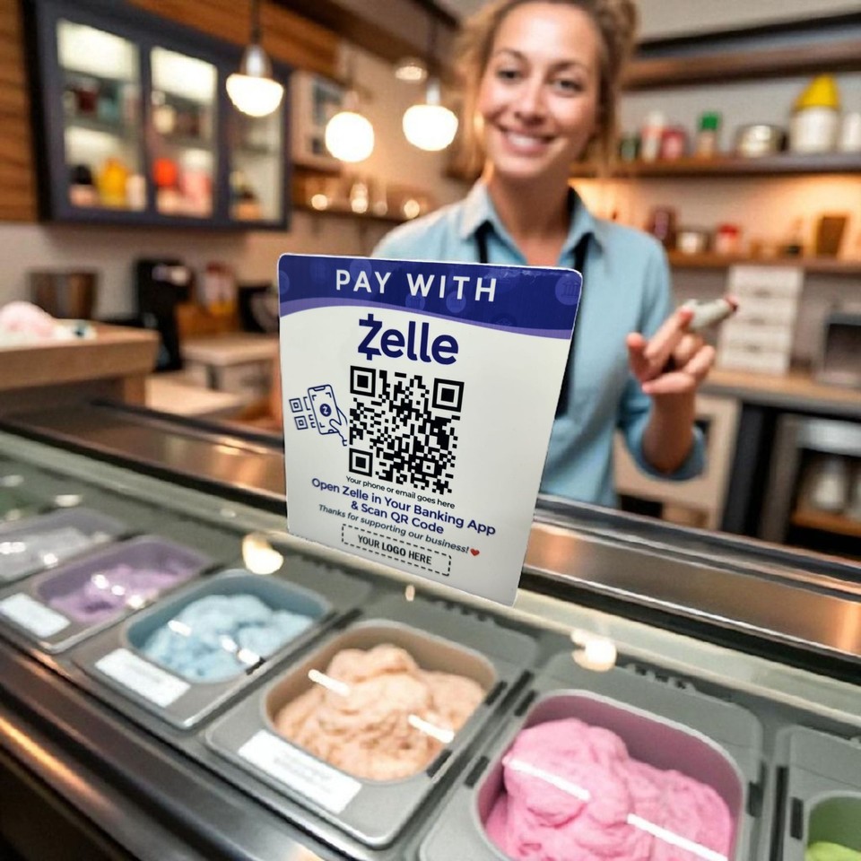 TapJetPro Zelle Scan To Pay with QR Stand Sign | Custom Logo | We ...