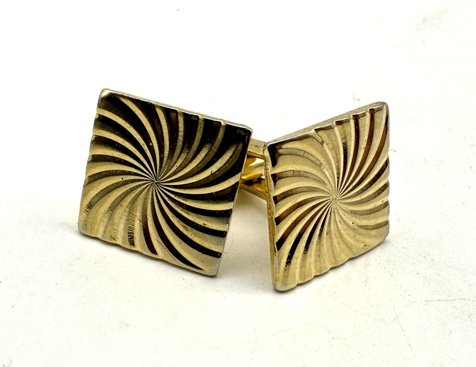 VINTAGE 22 Ct Gold Plated Diamond Cut Cufflinks - Square- 1970s Retro ...