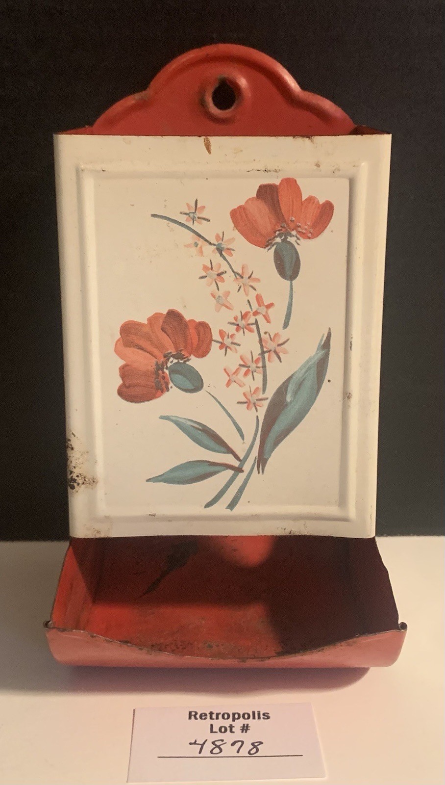 Red Tin Match Box Wall Mount Holder 6” Floral Litho Vintage | eBay