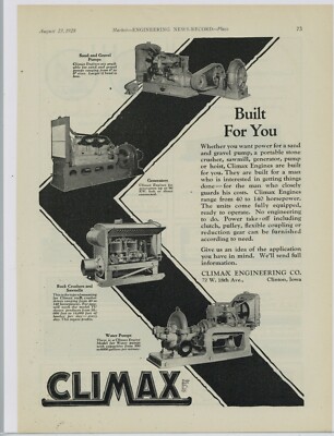1928 Climax Engineering Co. Ad: Climax Engines, Pumps, Generators ...
