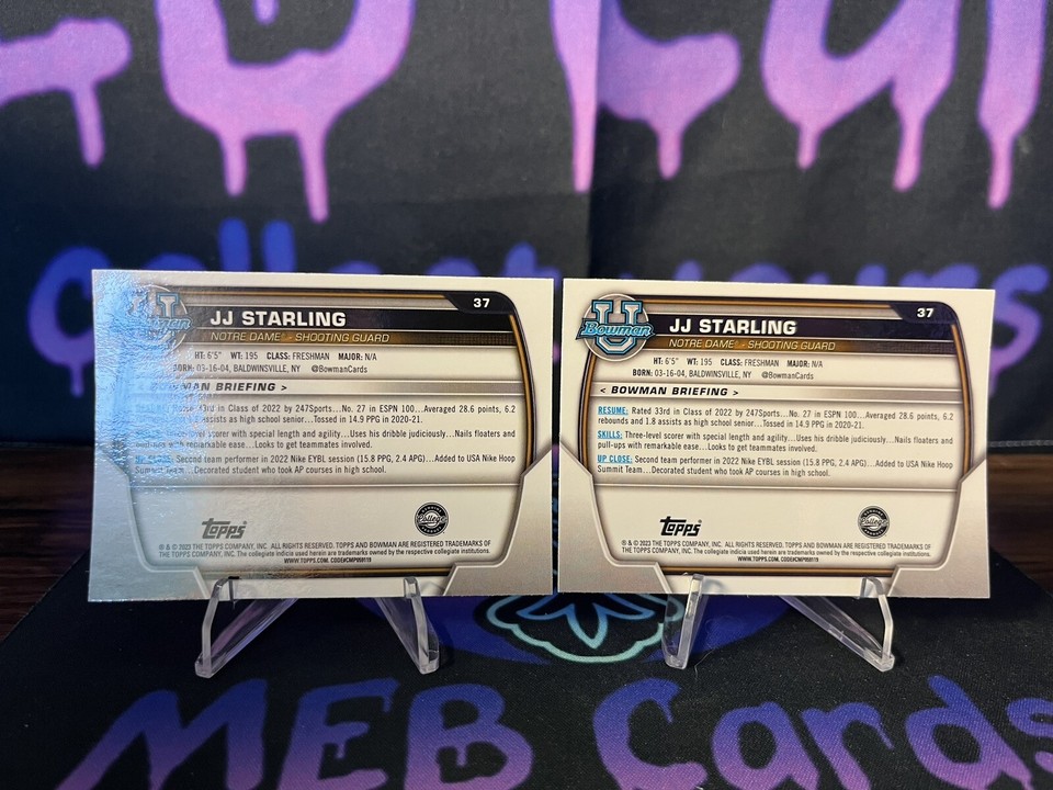 2022-23 Bowman Chrome U - JJ Starling 1st - Pink & Base - Notre Dame ...