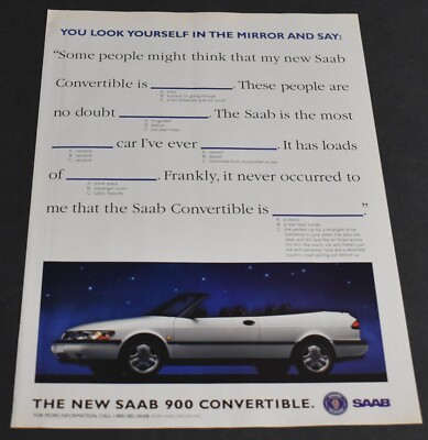 1994 Print Ad Saab 900 White Car Convertible look yourself in the ...