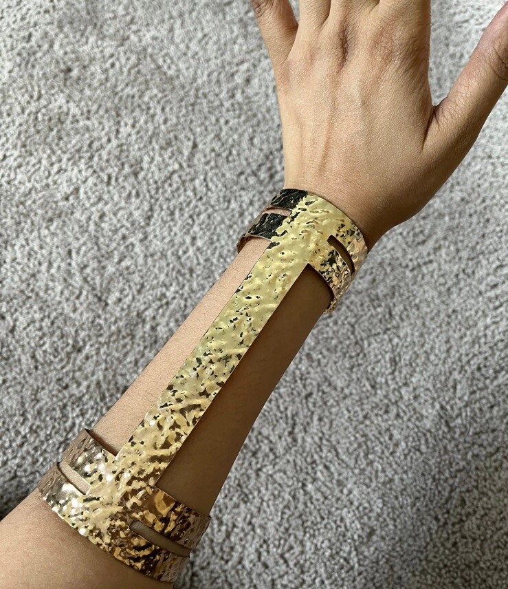 Long Chunky Big Armor Wide Wedding Gold Cuff Bracelet Metal Costume ...