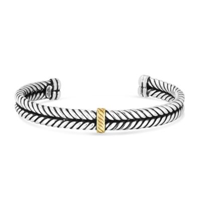 Men's Italian Cable Sterling Silver and 18K Gold Leonardo Cuff Bracelet ...