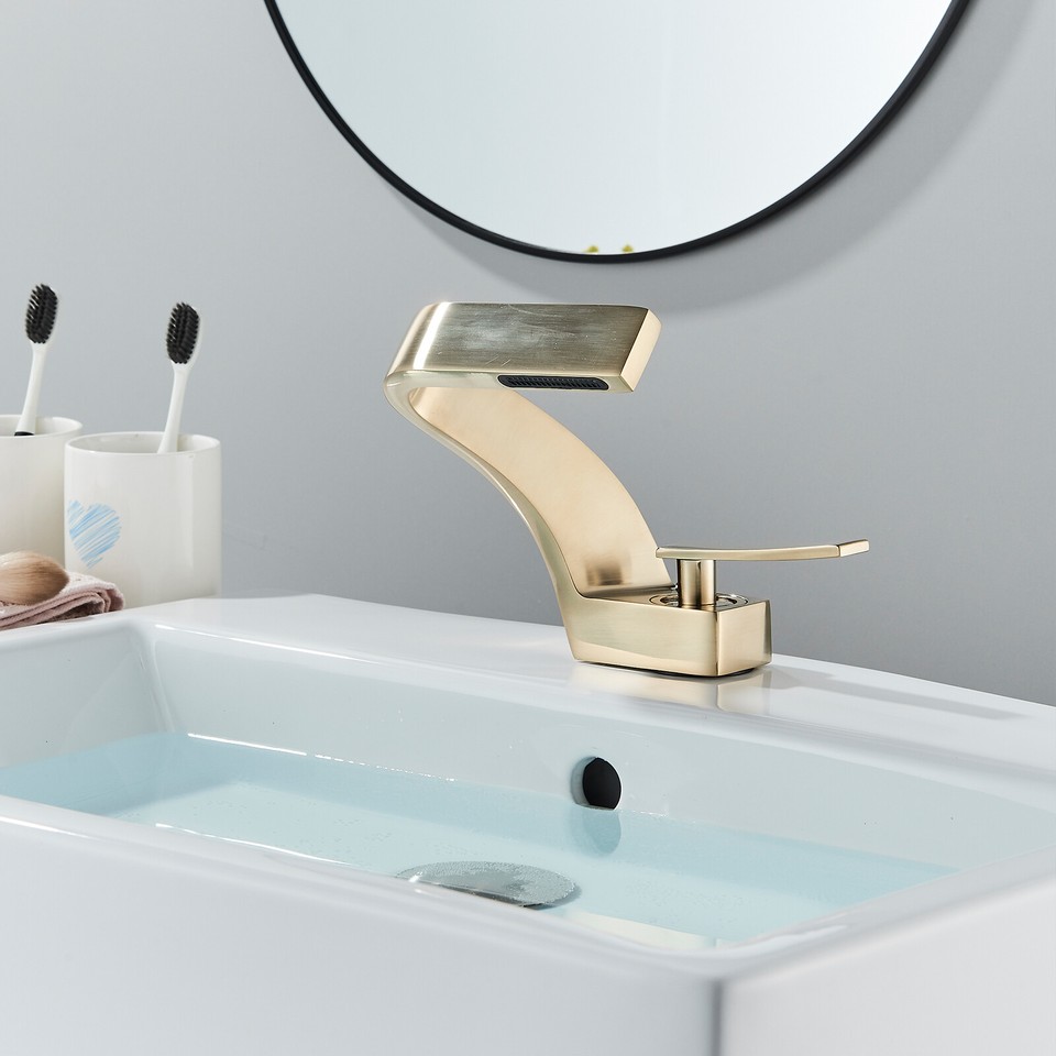 Bathroom Faucet Single Handle one Hole Waterfall Lavatory Vanity Sink ...