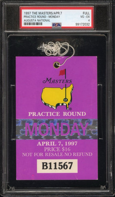 1997 THE MASTERS AUGUSTA NATIONAL MONDAY TICKET TIGER WOODS 1ST VICTORY ...
