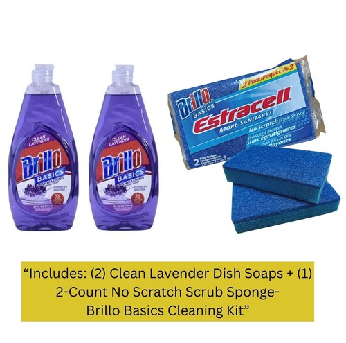 Brillo Dish Soap & No Scratch Scrub Sponge | Clean Lavender Scent | 3 ...