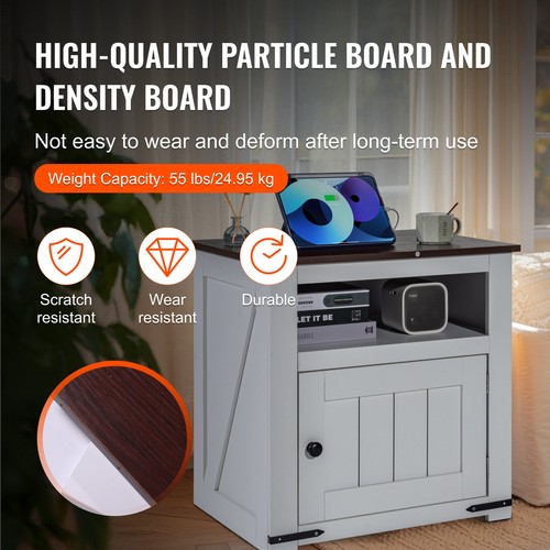 Farmhouse End Table Square Night Stand with USB Ports and Outlets White ...