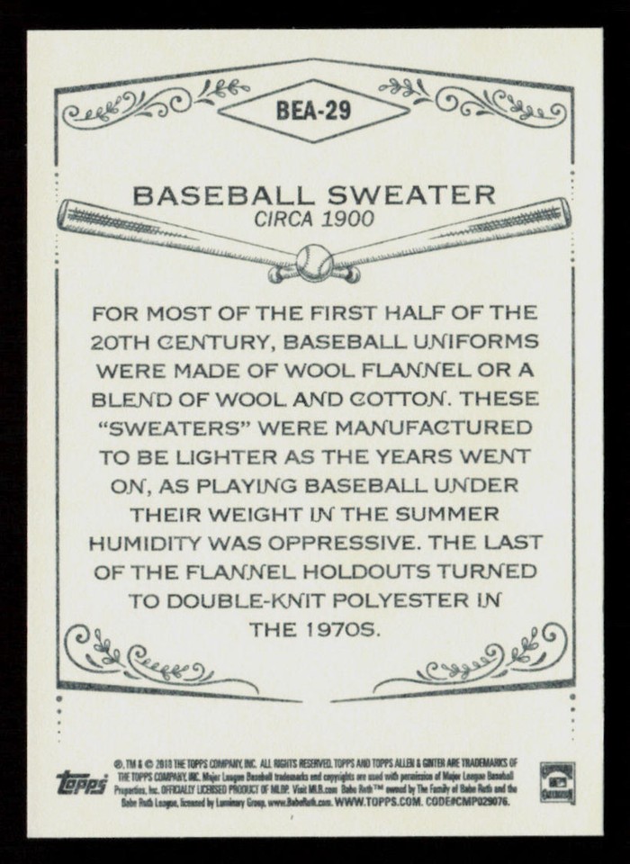 Baseball Sweater 2018 Topps Allen & Ginter Equipment of the Ages #BEA ...