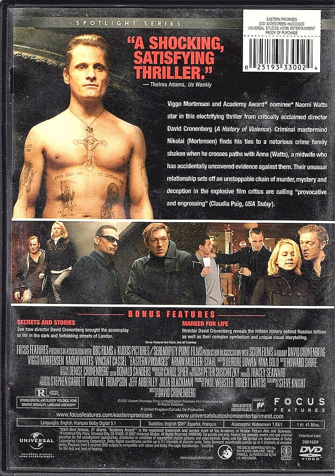 Eastern Promises [DVD, 2007, Widescreen] Naomi Watts/Viggo Mortensen | eBay