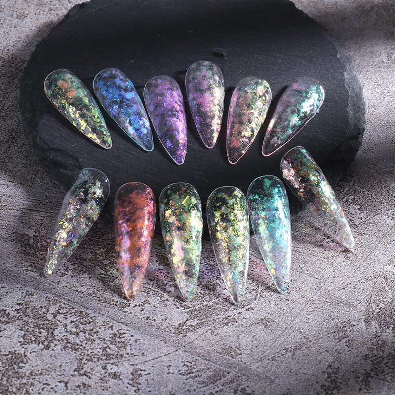 Nail Flakes Opal Nails Powder Holographic Glitter Iridescent Sequins ...