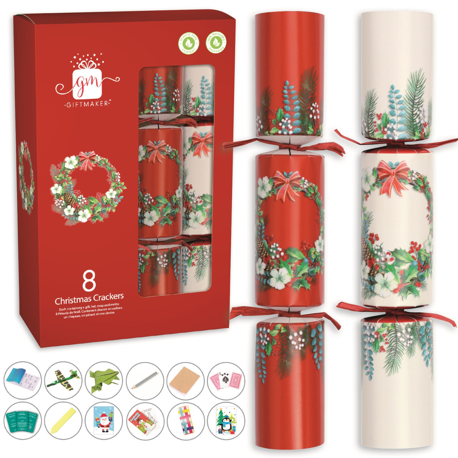 Traditional Christmas Crackers 28cm Box Set of 8 Plastic Free Gift Hat ...