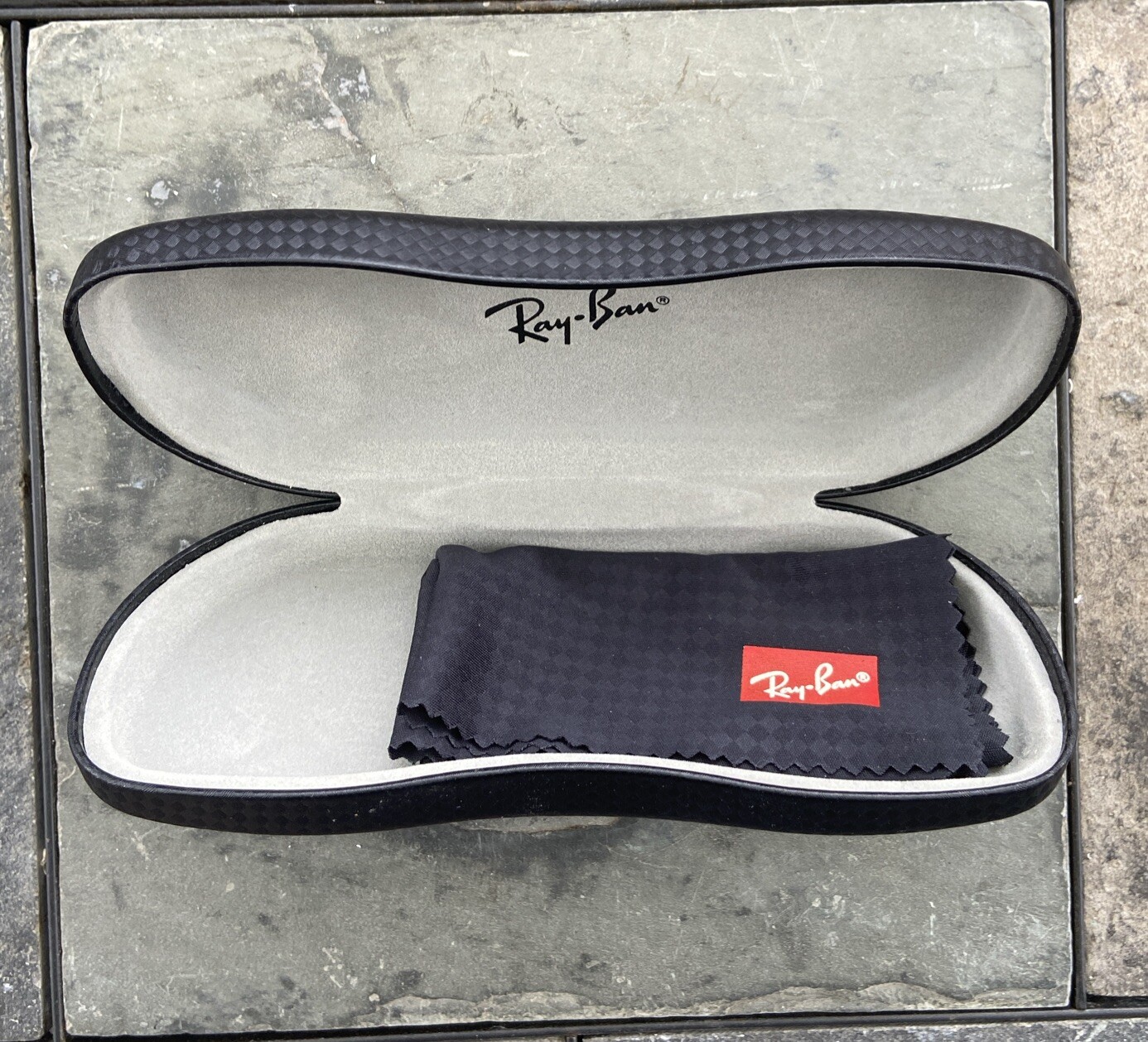 RAY-BAN EYEGLASSES SUNGLASSES OPTICAL BLACK LEATHER CLAMSHELL CASE ...