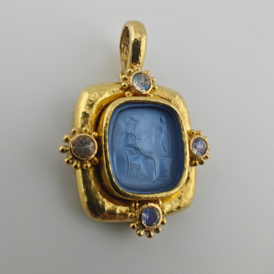 Elizabeth Lock 19k Gold Pendant Blue Venetian Glass Goddess Art | eBay
